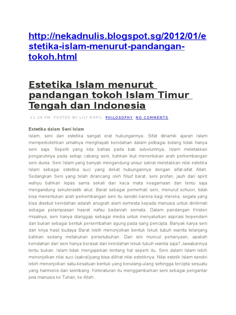 Estetika Islam: Pandangan Para Tokoh | PDF | Filsafat | Agama ...
