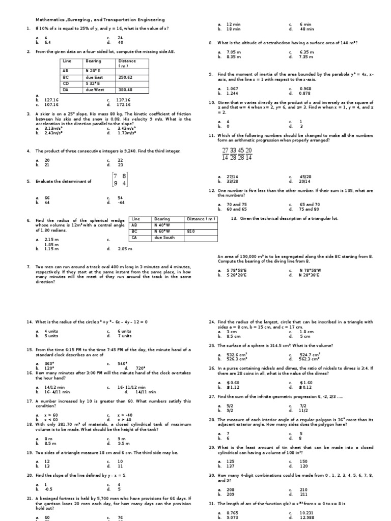 Solutions to Mathematics, Surveying, and Transportation Engineering ...