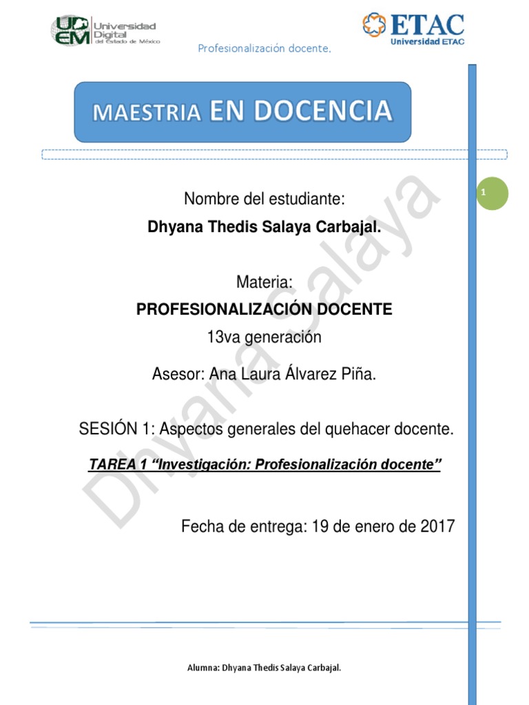Tarea1 Sem1 Sacad | PDF | Maestros | Educación primaria