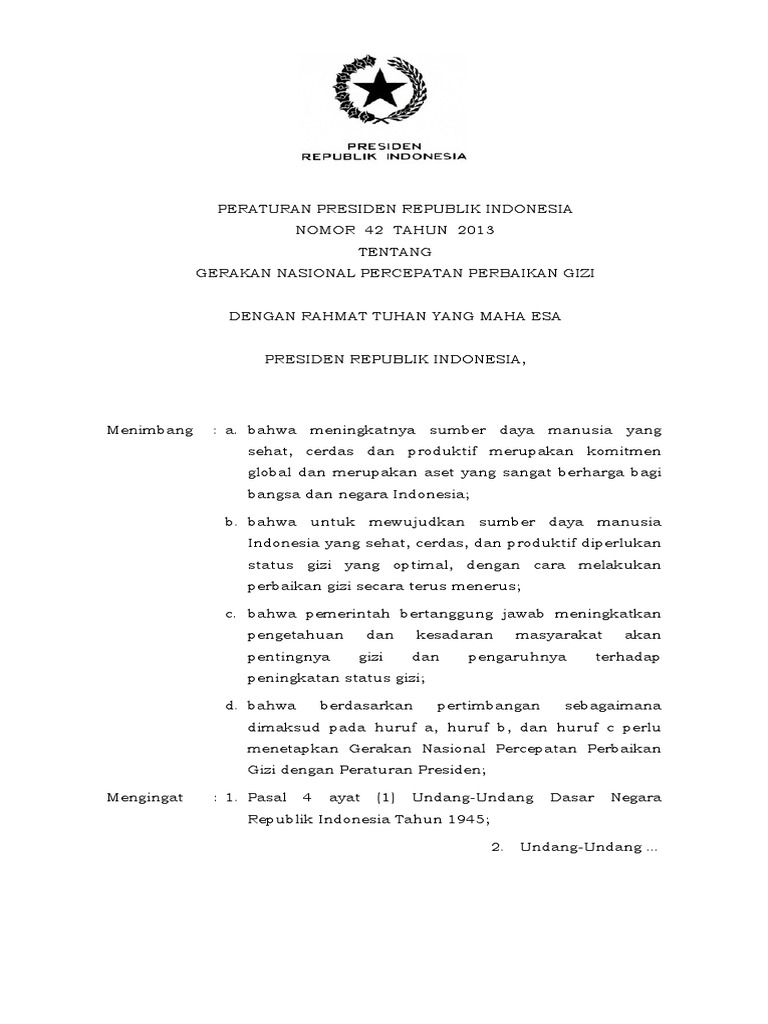 PP No. 42 Tahun 2013 Tentang GERNAS Percepatan Perbaikan Gizi | PDF | Ilmu Sosial | Pengembangan ...