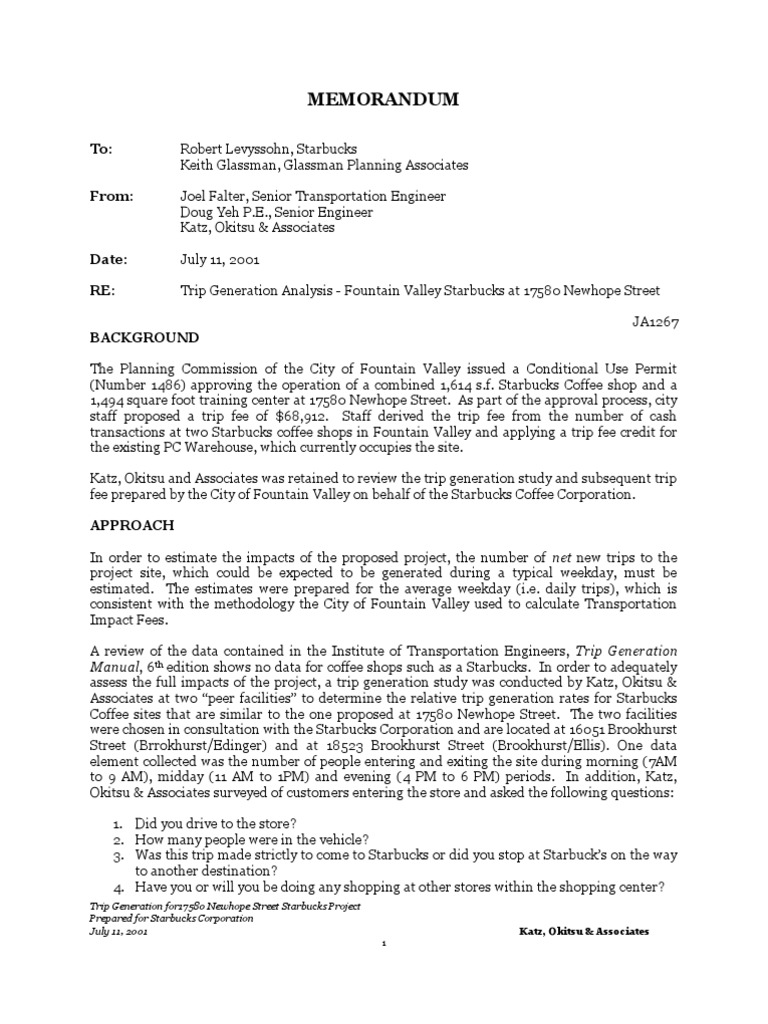 Trip Generation Analysis | Download Free PDF | Retail | Starbucks