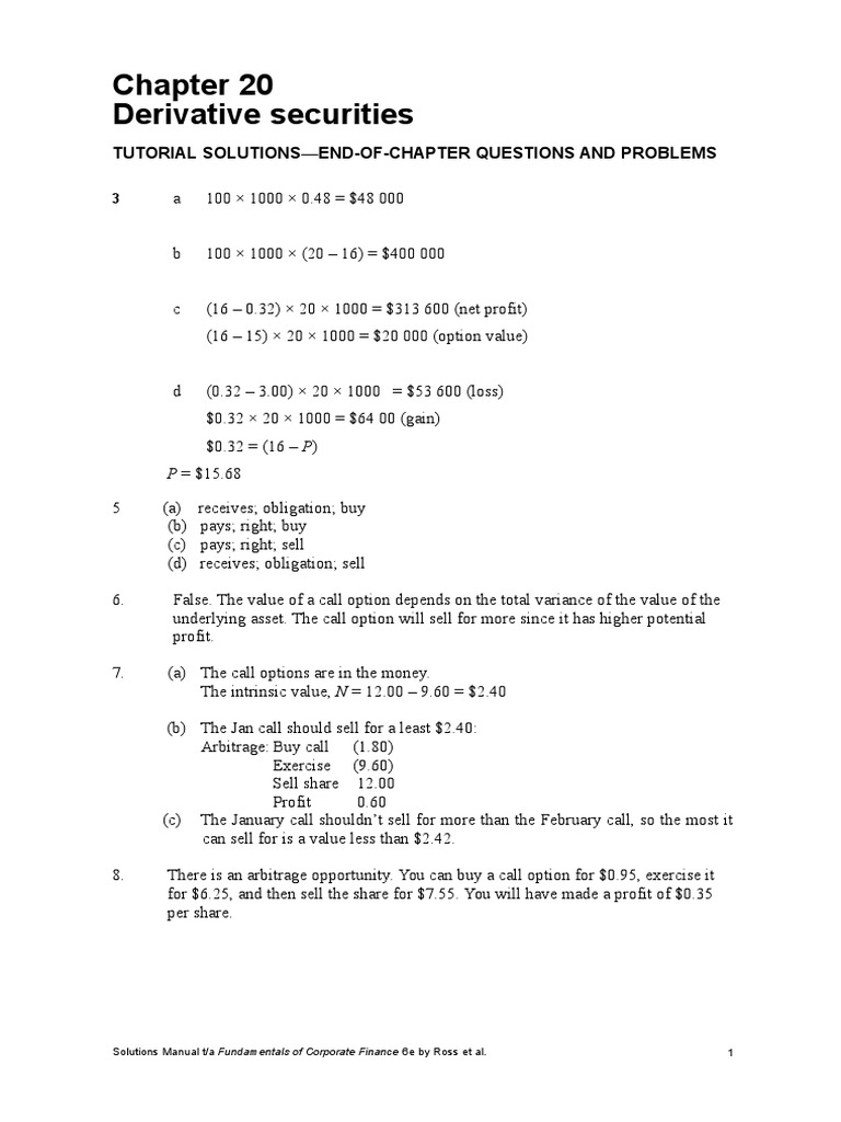 Week 10 - ch20 - Solutions To Tutorial Questions | PDF