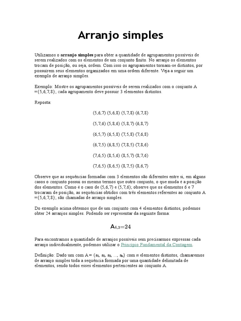 Arranjo Simples | Conjunto (Matemática) | Combinatória