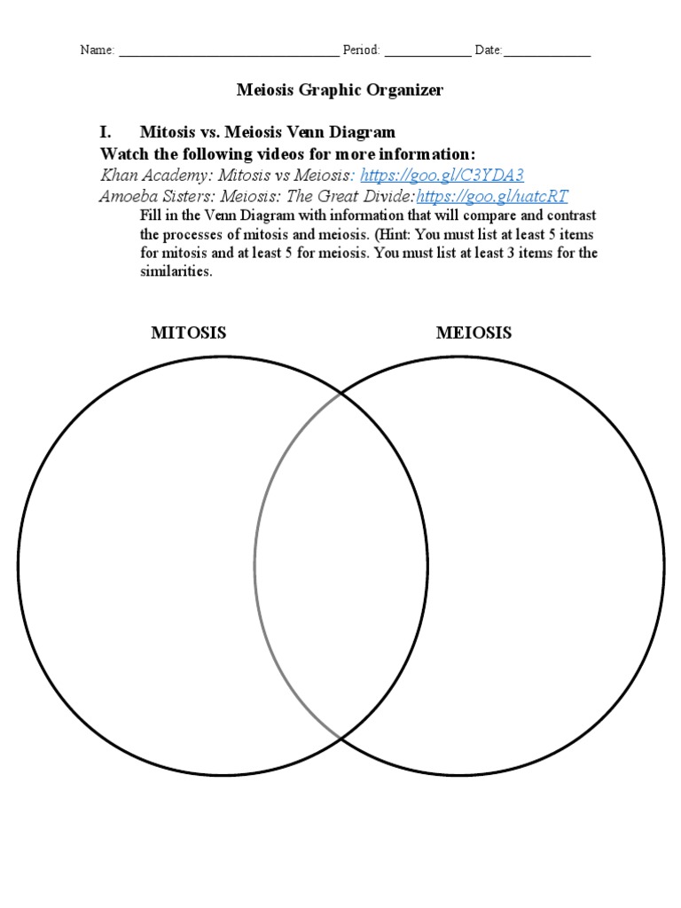 Meiosis Vs Mitosis Venn Diagram