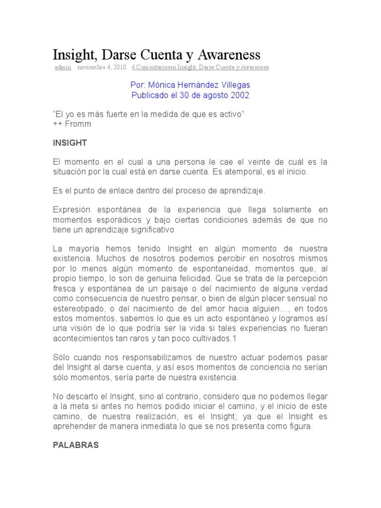 Insight - Darse Cuenta y Awareness | PDF | Terapia Gestalt | Comprensión