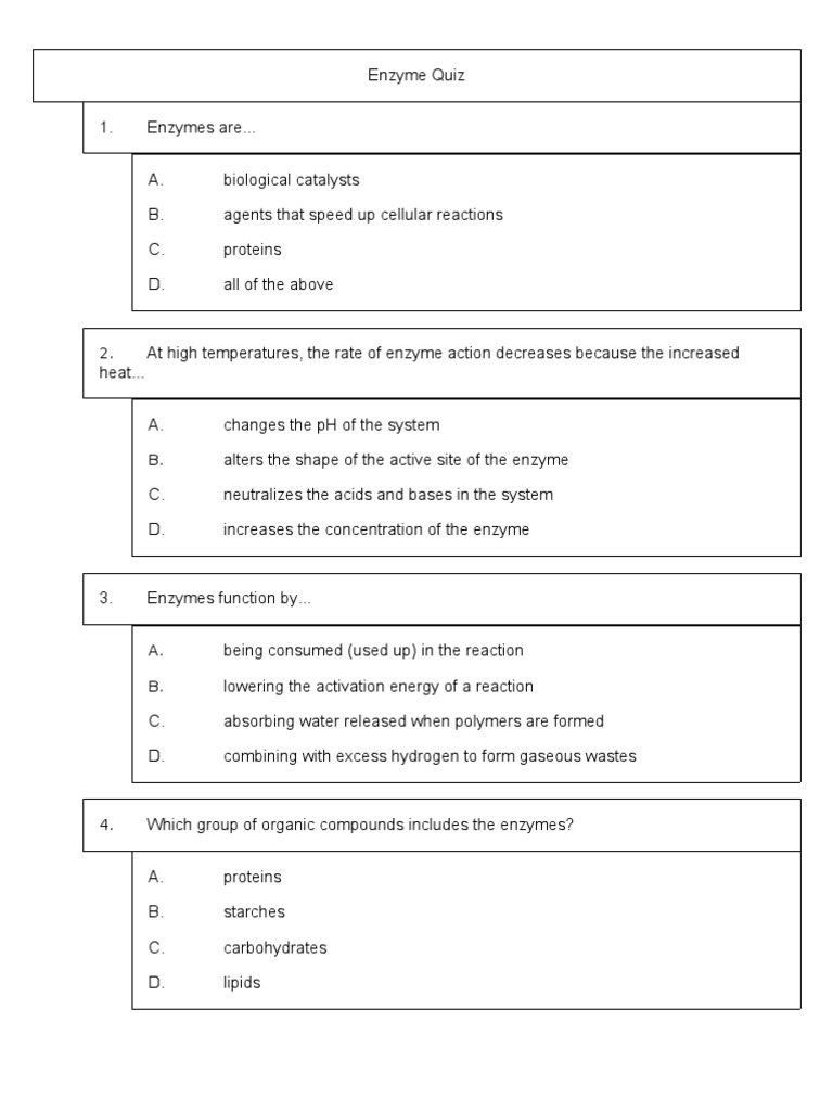 Enzyme Quiz | PDF | Enzyme | Catalysis