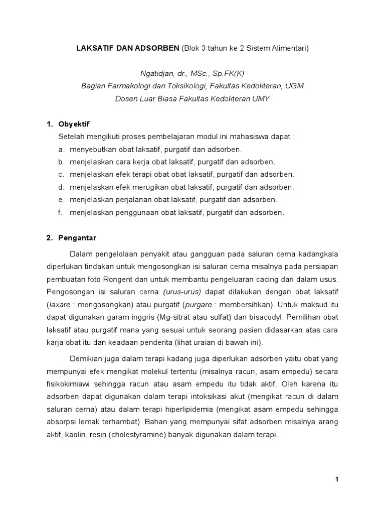 Laksatif Dan Adsorben | PDF | Kesehatan Holistik
