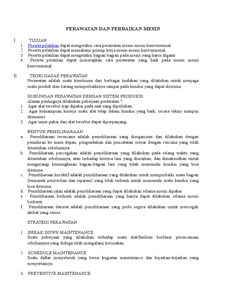 Perawatan Dan Perbaikan Mesin | PDF