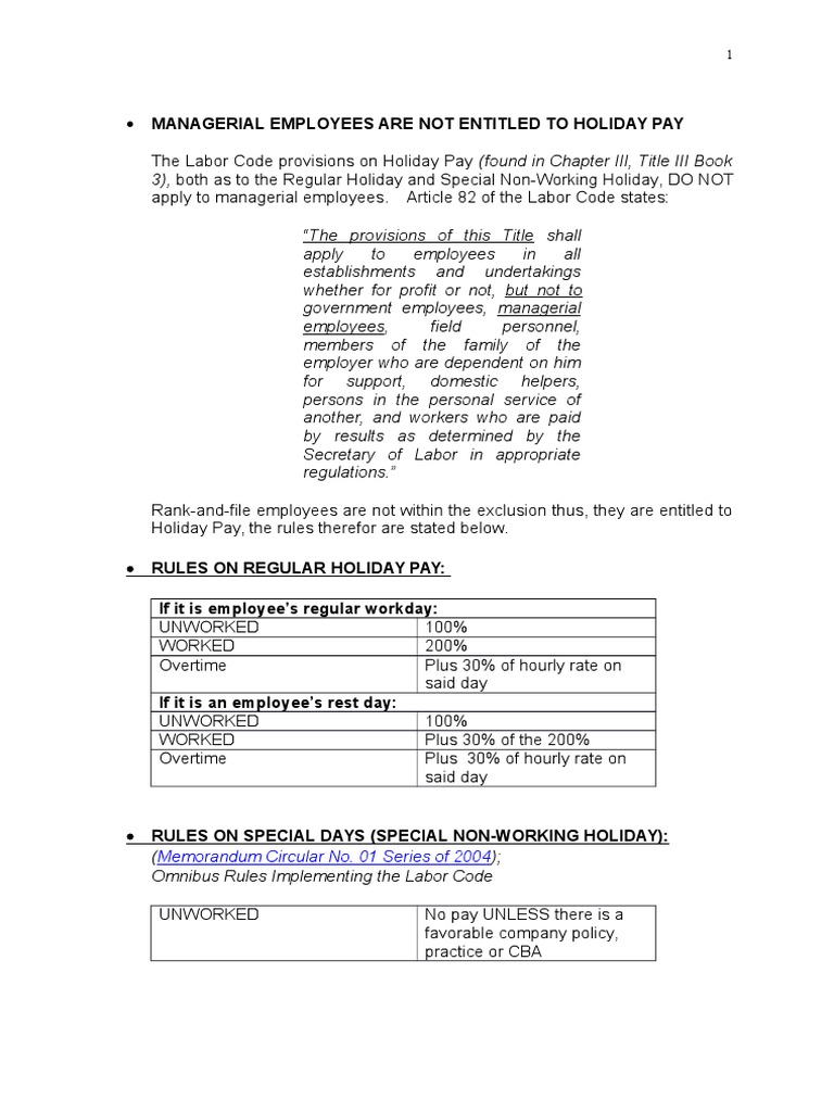 Special Non-Working Holiday Pay | PDF | Overtime | Employment