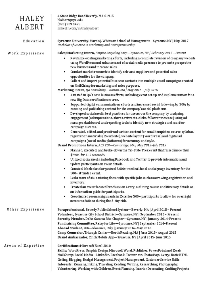 Haley Albert Resume | PDF | Social Media | Popular Culture & Media Studies
