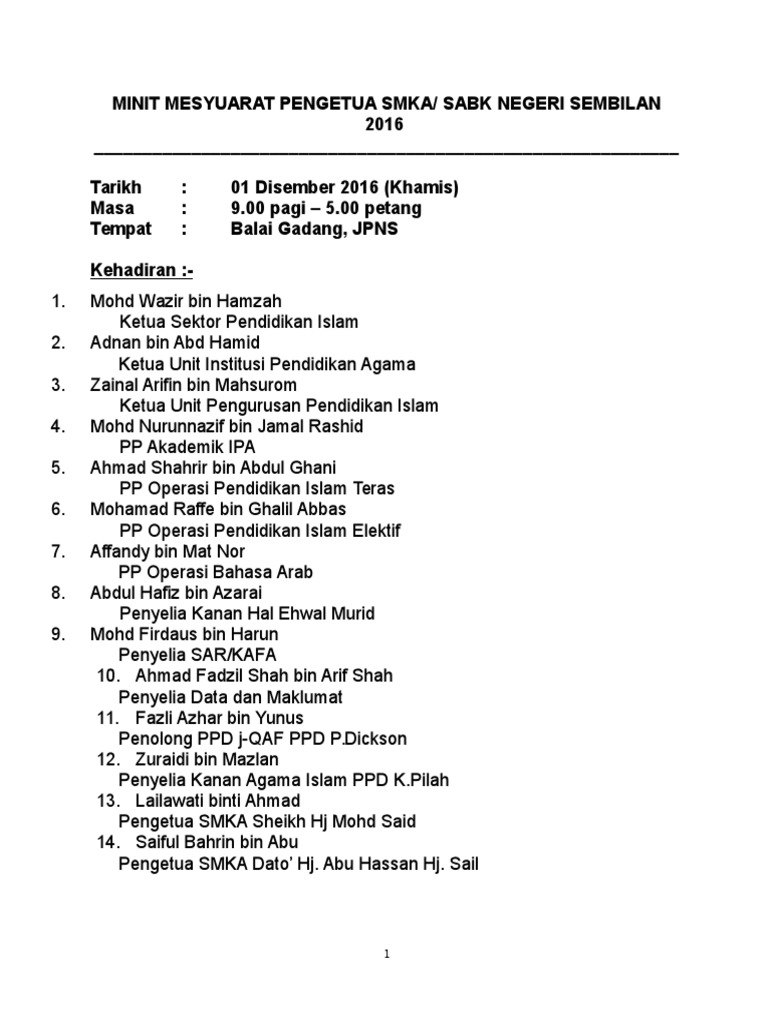Minit Mesy Pengetua Smka Sabk 2016 | PDF