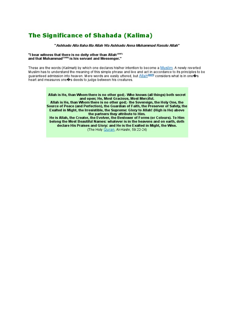 The Significance of Shahada | PDF