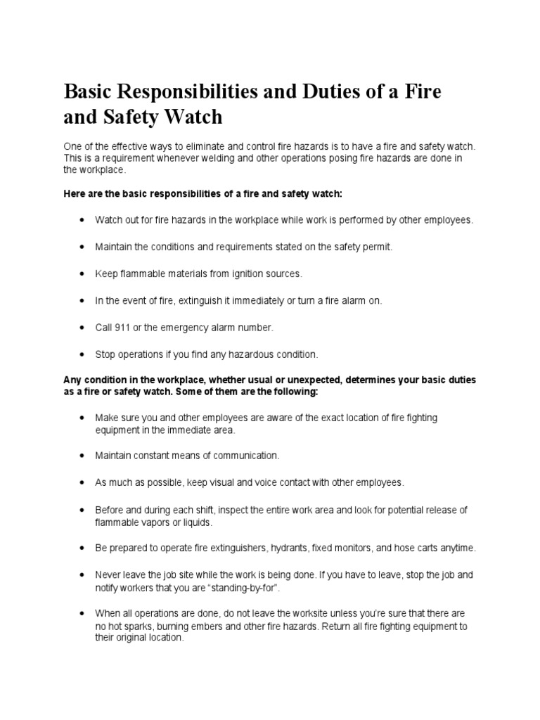 Basic Responsibilities and Duties of A Fire and Safety Watch | Download ...