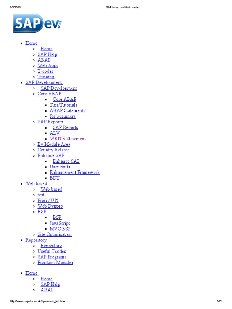 SAP Icons and Their Codes | PDF | Web Application | Icon (Computing)