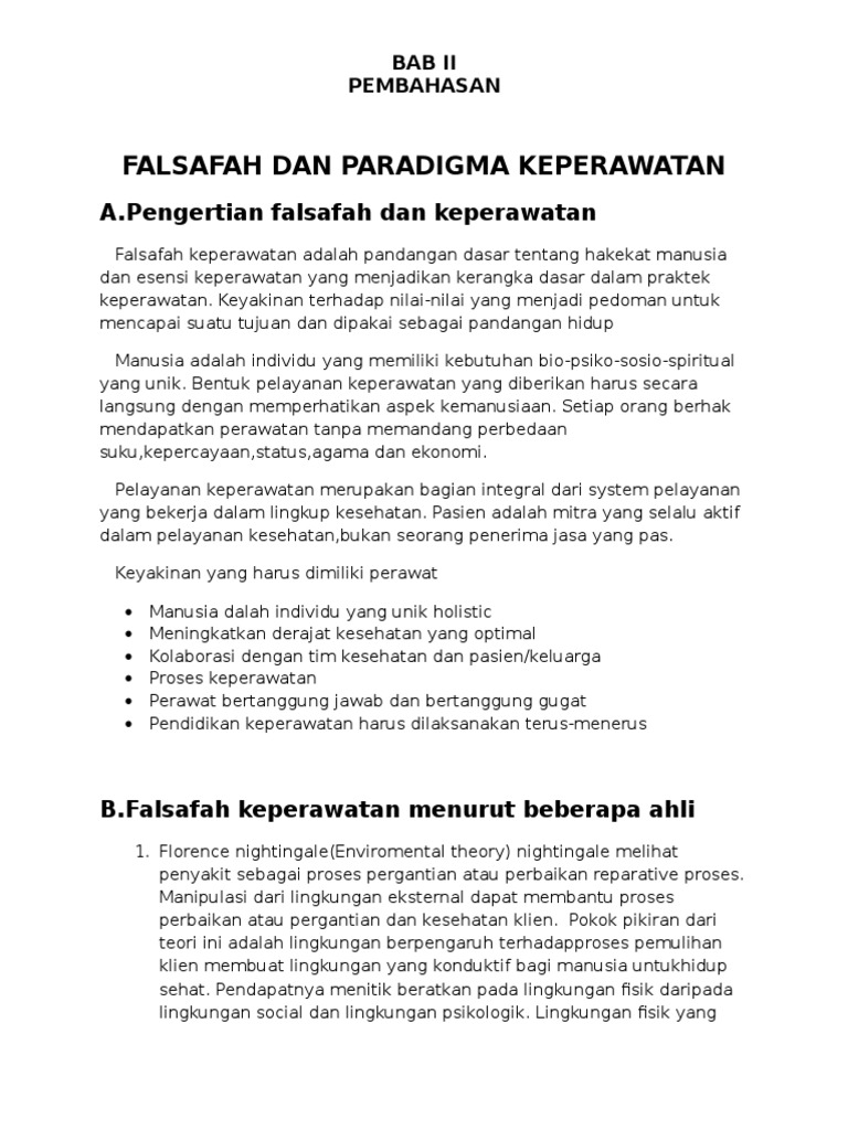 Falsafah Dan Paradigma Keperawatan. | PDF