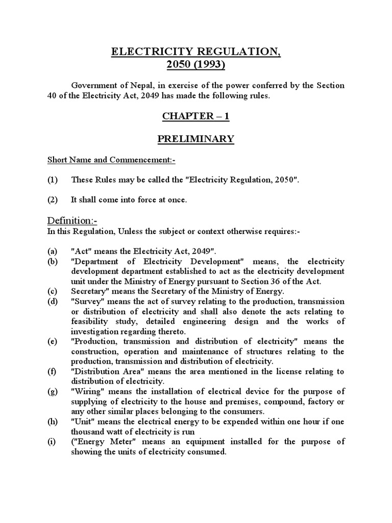 Nepal Electricity Regulation 2050 | PDF | Electric Power Distribution ...