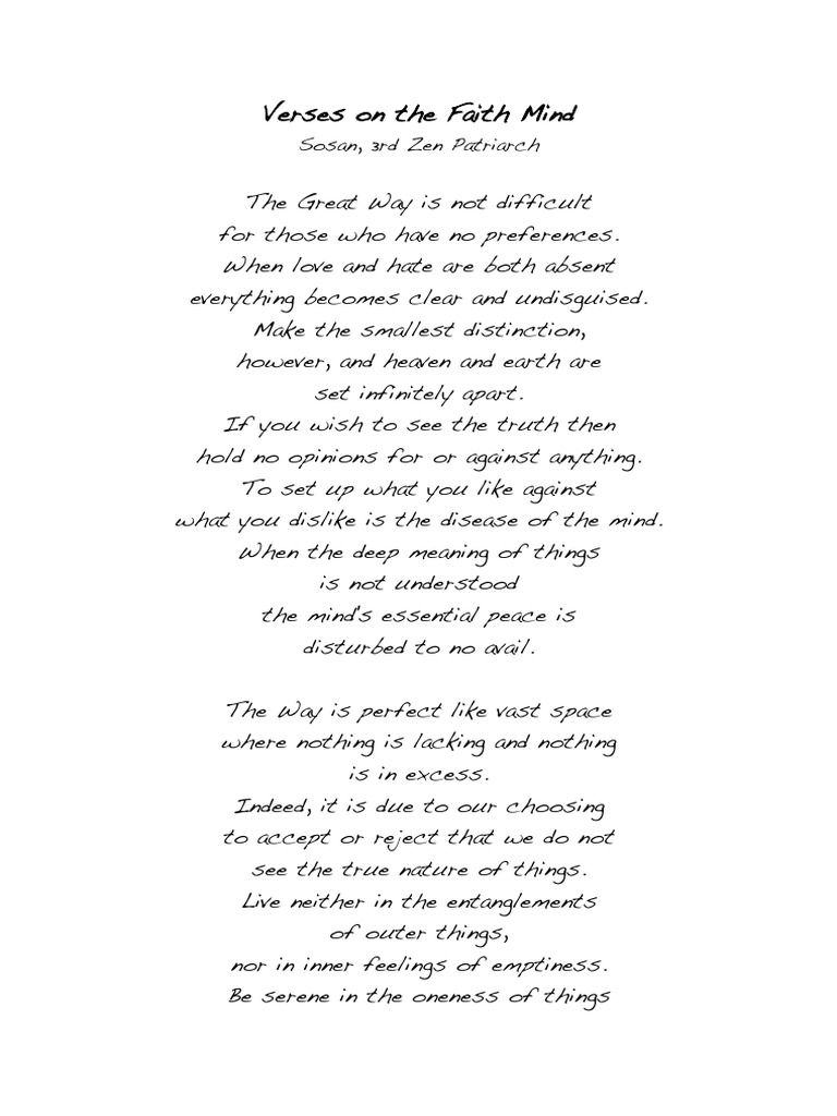 Verses On The Faith Mind | PDF | Metaphysics | Religious Faiths