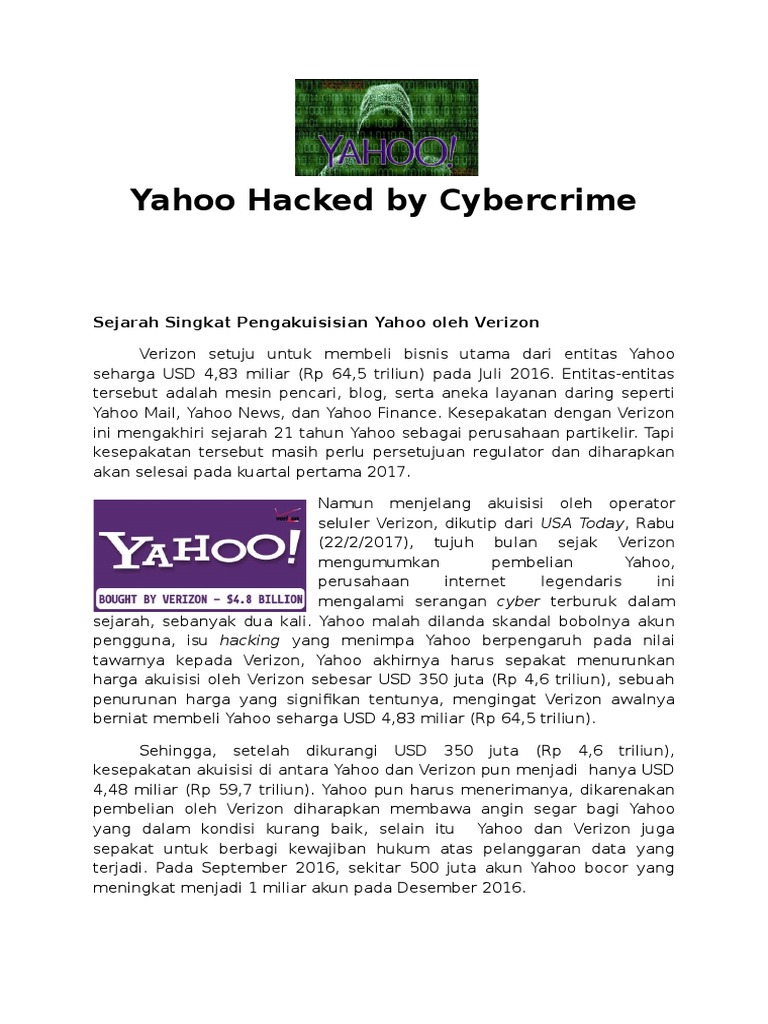Yahoo Hacked by Cybercrime | PDF