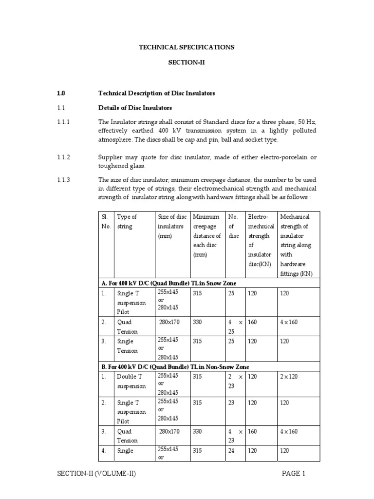 Technical Specifications of Disc Insulator | PDF | Insulator ...