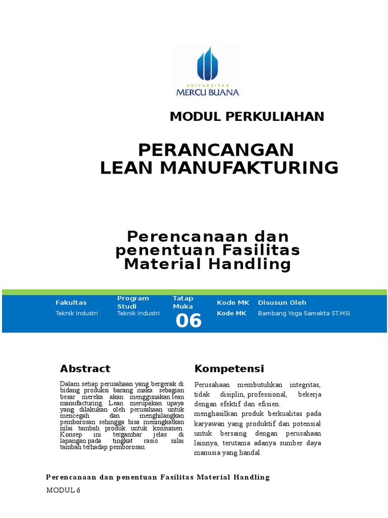 Modul Perancangan Lean Manufacturing (TM6) Penentuan Fasilitas Material ...