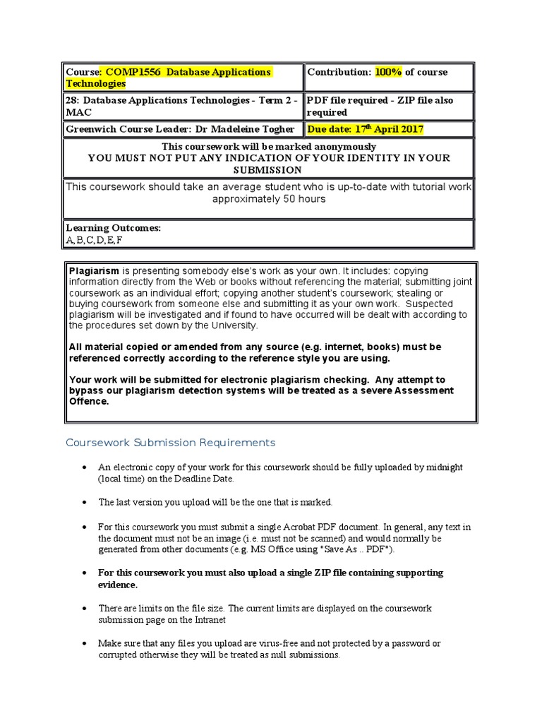 Database Applications Coursework Guide | PDF | Relational Model | Databases