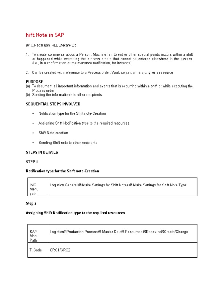 Shift Note in SAP | PDF | Computing | Software