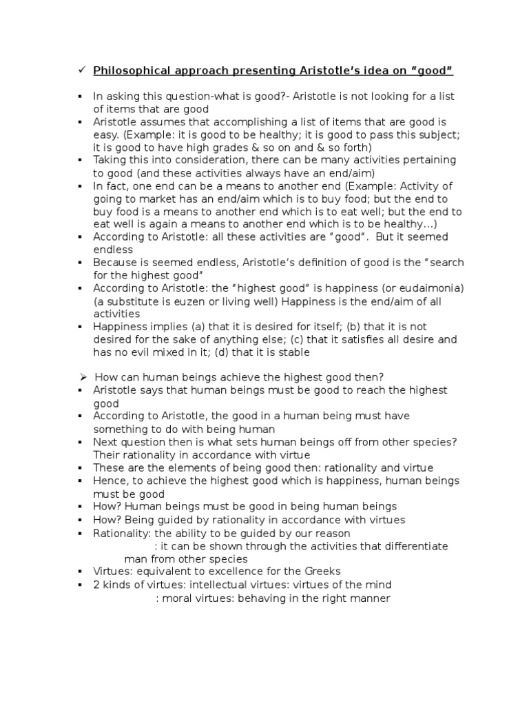 Aristotle's Concept of the Highest Good | PDF | Aristotle | Virtue