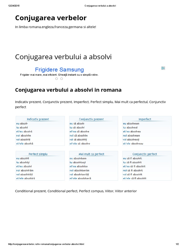 Conjugarea Verbului A Absolvi PDF | PDF