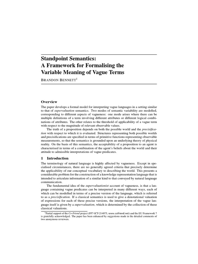 Standpoint Semantics | PDF | Interpretation (Logic) | Vagueness