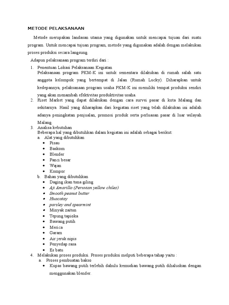 Metode Pelaksanaan PKM K | PDF
