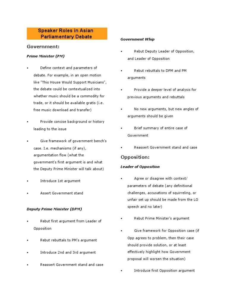 Speaker Roles in Asian Parliamentary Debate | PDF | Argument | Epistemology