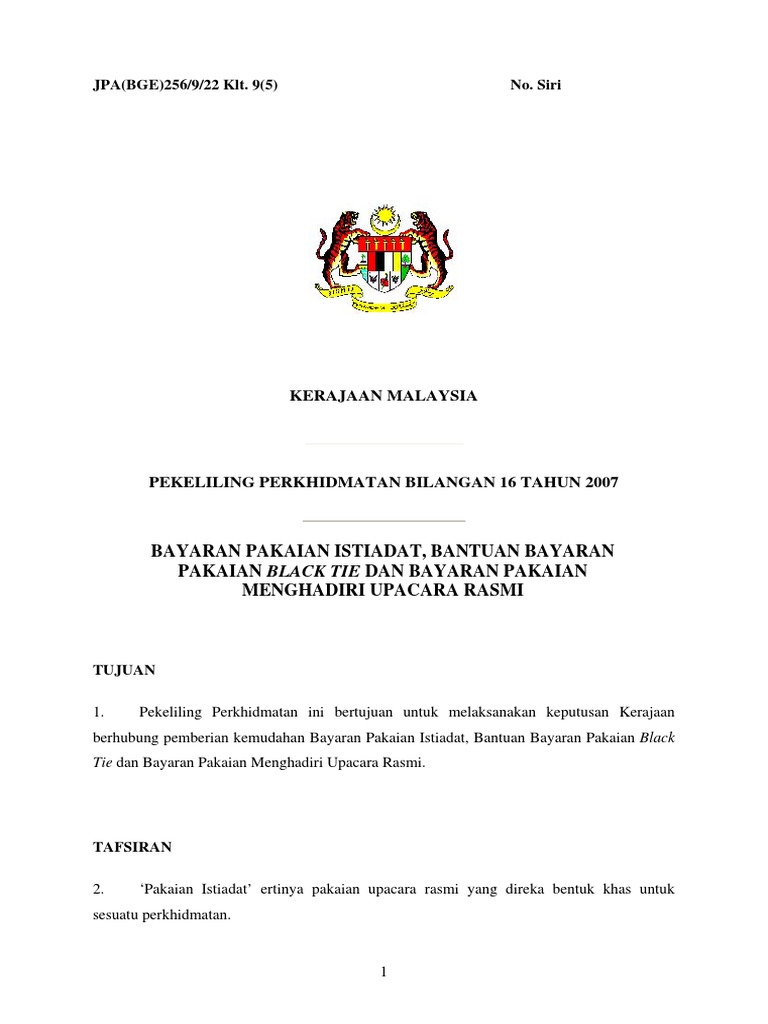 Pekeliling Pakaian Rasmi Kerajaan PDF | PDF