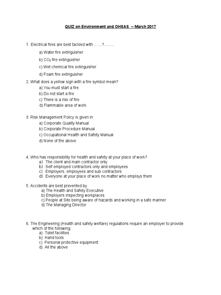 Ensuring Safety and Compliance: A Quiz on Environment, OHSAS, and ...