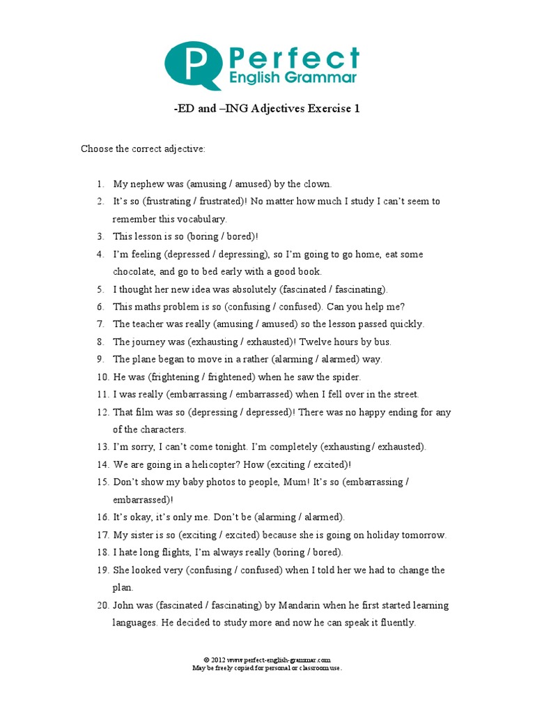 Participle Adjectives Exercise 1-1-1 | PDF | Cognition | Communication