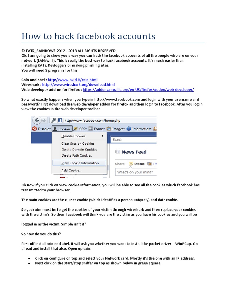 How To Hack Facebook Accounts | PDF | Http Cookie | Transmission ...