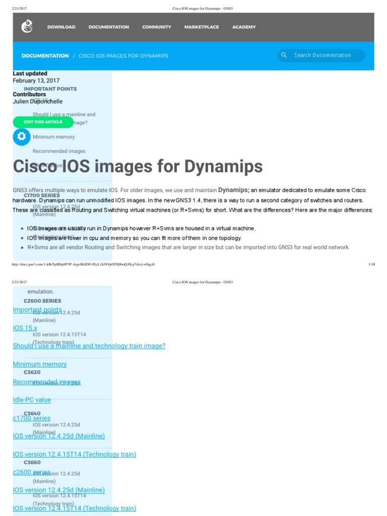 Cisco IOS Images For Dynamips - GNS3 | PDF | Computer Standards | Internet Standards