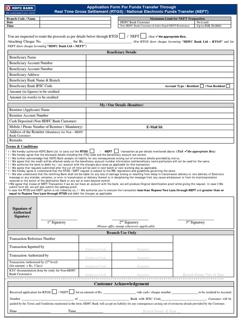 Neft Rtgs Form | PDF | Financial Technology | Finance & Money Management