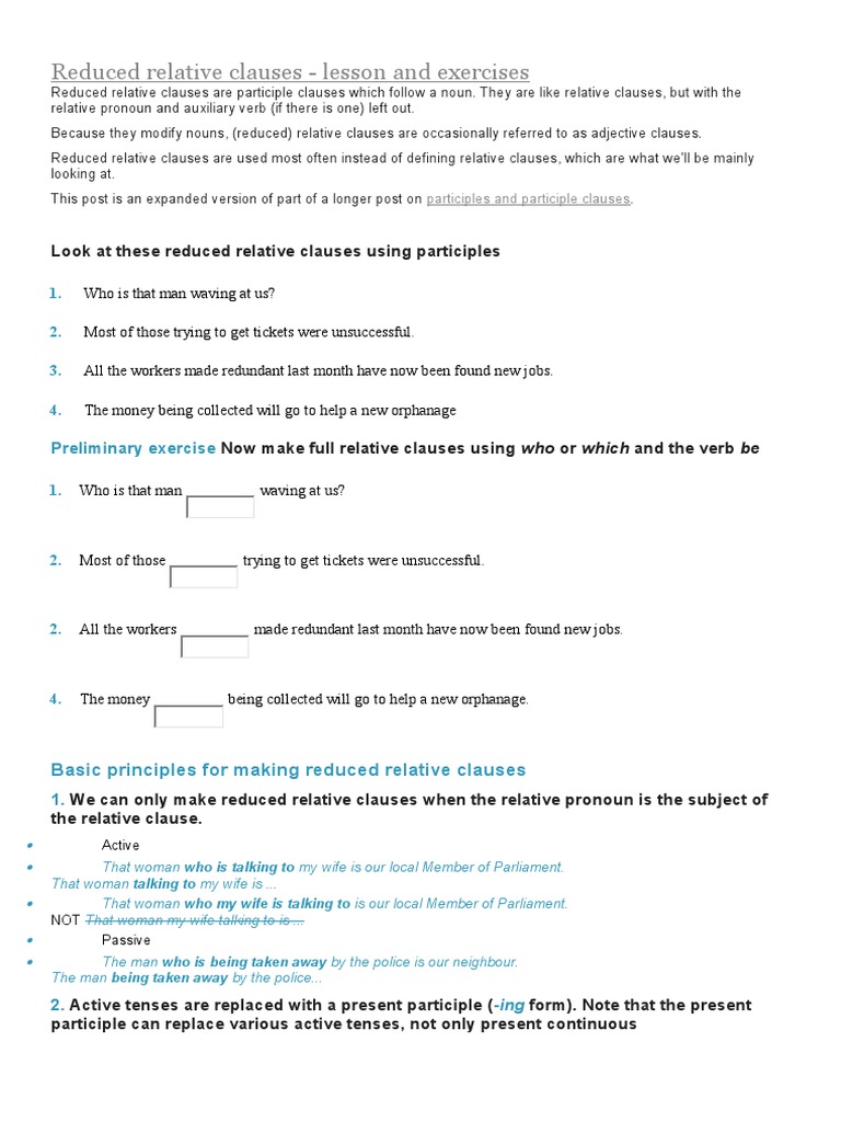 Reduced Relative Clauses | PDF | Verb | Adjective