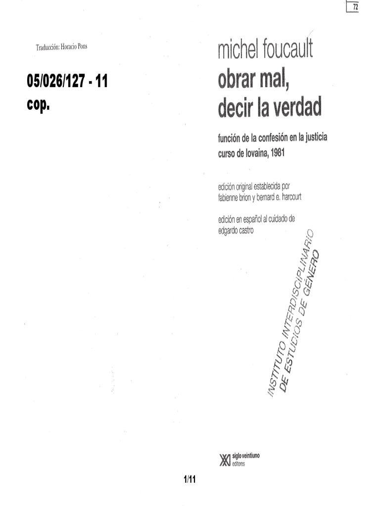 FOUCAULT - Conferencia Inaugural (En Obrar Mal, Decir La Verdad) PDF | PDF