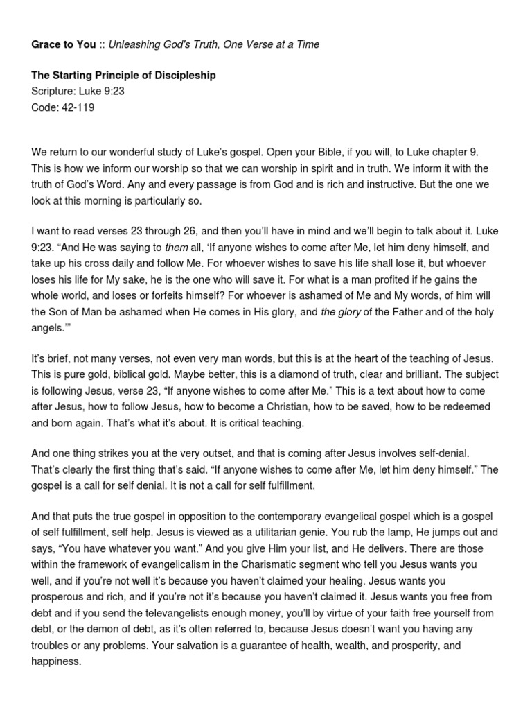 The Starting Principle of Discipleship | PDF | Gospel Of Matthew ...