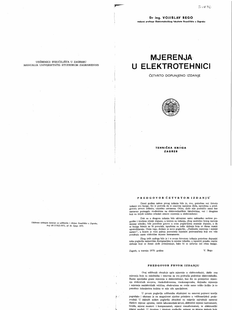 Vojislav Bego Mjerenja U Elektrotehnici 1 | PDF
