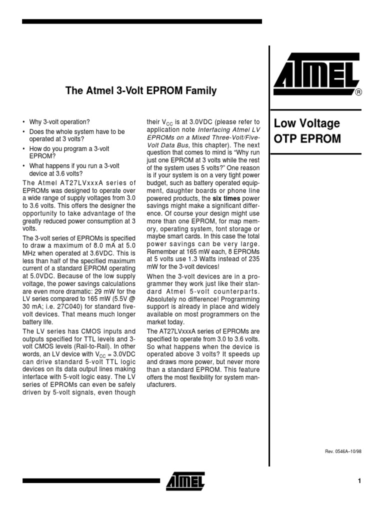 The Atmel 3-Volt EPROM Family: Low Voltage Otp Eprom | PDF