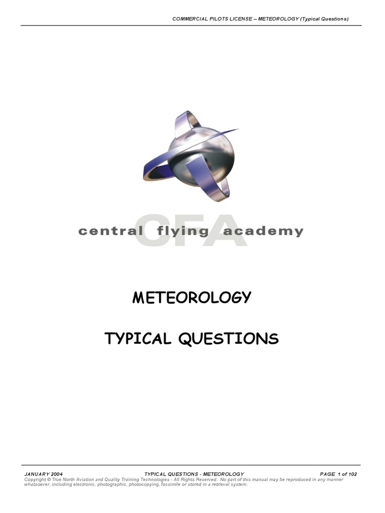 Question Bank Meteorology For ATPL | PDF | Cloud | Stratosphere
