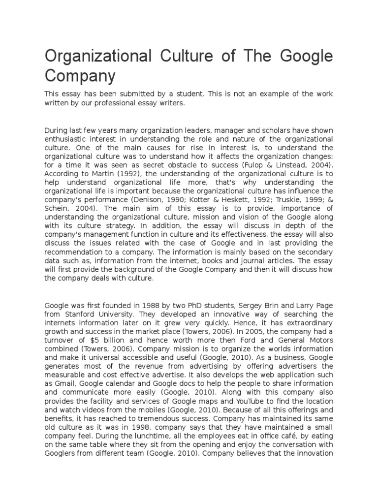 Organizational Culture of The Google Company | PDF | Organizational ...