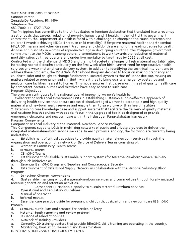 Safe Motherhood Program | PDF | Maternal Death | Childbirth