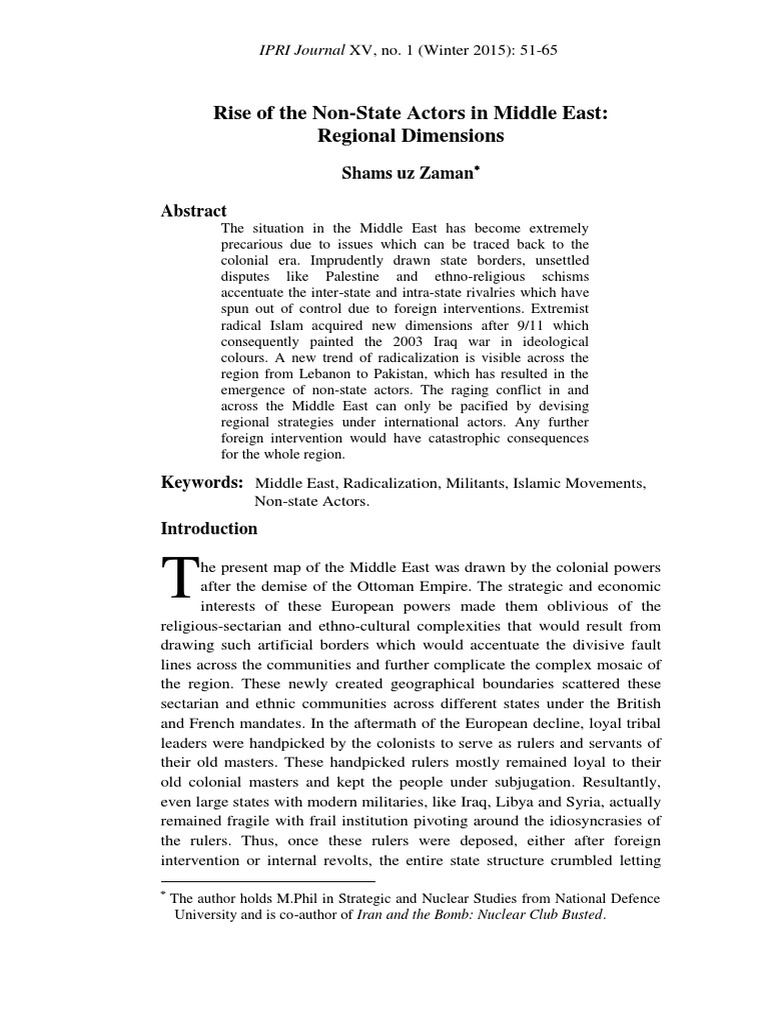 Rise of Non-State Actors in Middle East: Regional Dimensions | PDF ...
