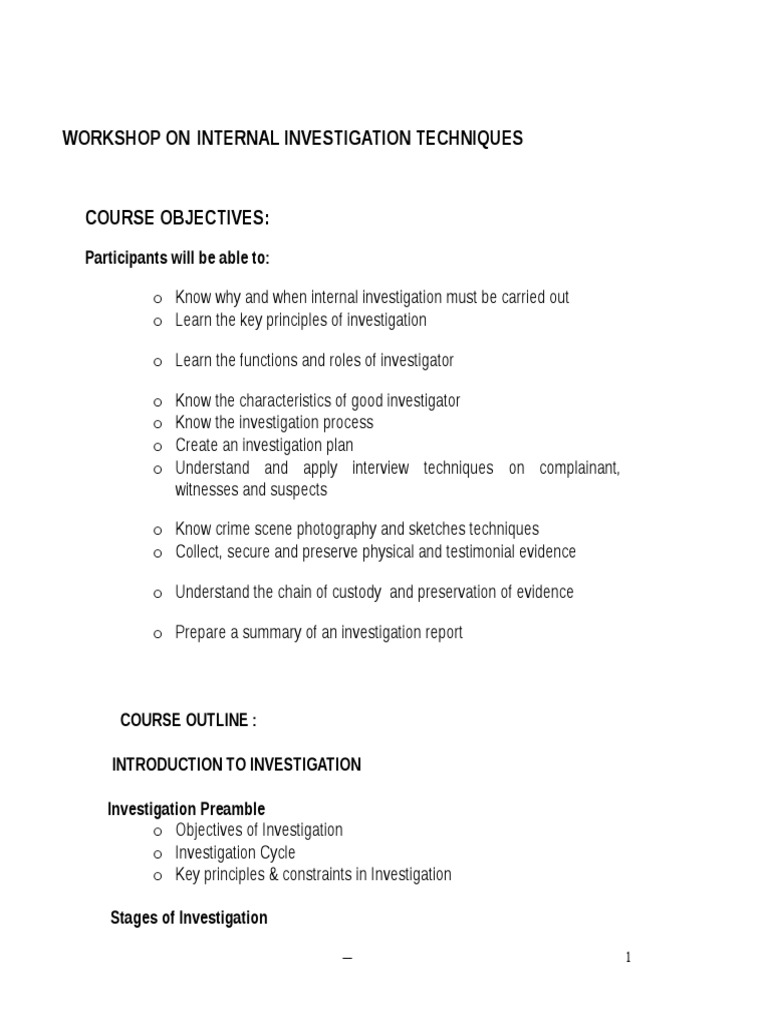 Internal Investigation Workshop | PDF | Cognition | Crime Thriller