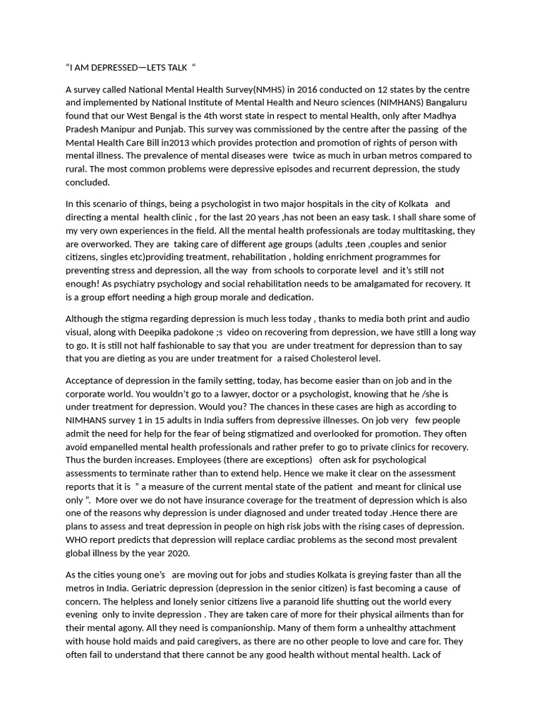 I Am Depressed PDF | PDF | Major Depressive Disorder | Psychotherapy