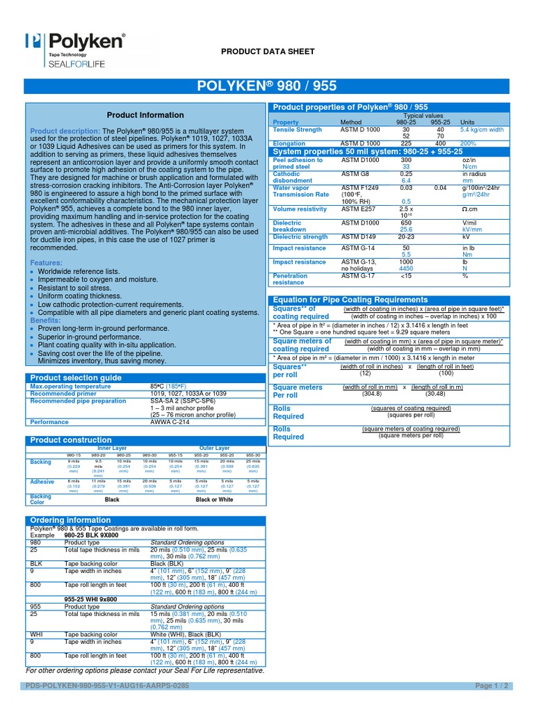 PDS Polyken 980 955 | PDF | Foot (Unit) | Humidity