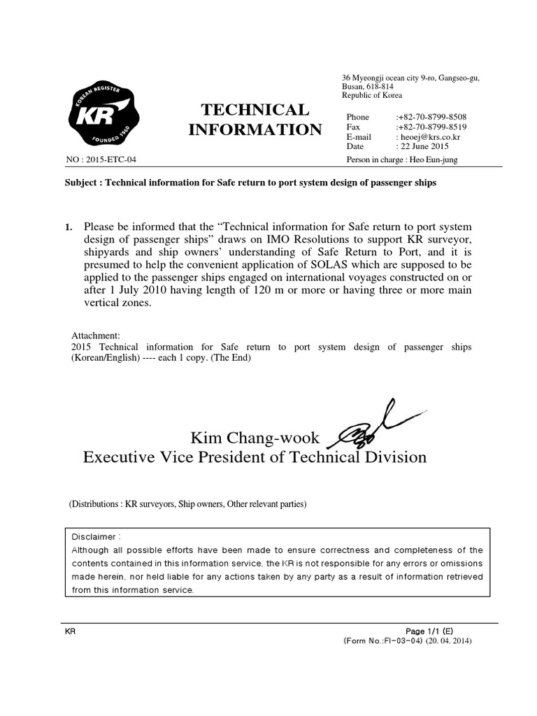 KR Technical Information For Safe Return To Port System Design of ...